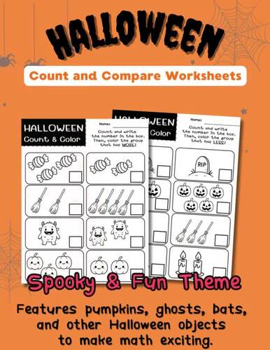 Halloween Count and Compare Worksheets: More or Less Math Activities