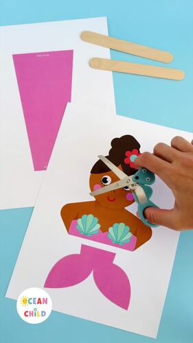 Fun DIY Mermaid Puppet Coloring Craft Printable Summer Ocean Activity ...