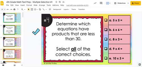 4th Grade Math Test Prep: Multiple Select Questions (Set 1) by Jennifer ...
