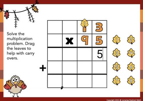 Thanksgiving 2 Digit by 2 Digit Multiplication Standard Form Boom Cards