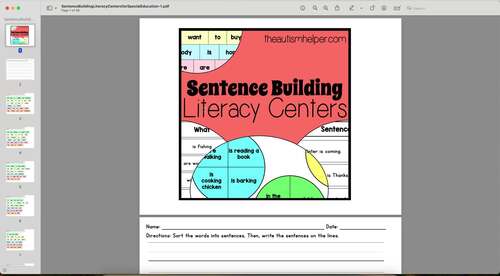4 Sentence Building Literacy Centers for Special Education | TPT