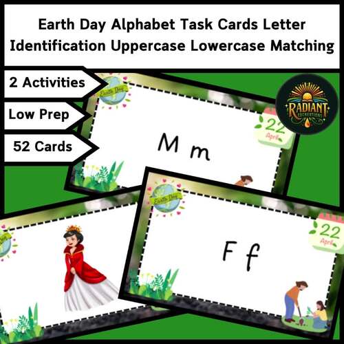 Earth Day Alphabet Task Cards Letter Identification Uppercase Lowercase ...
