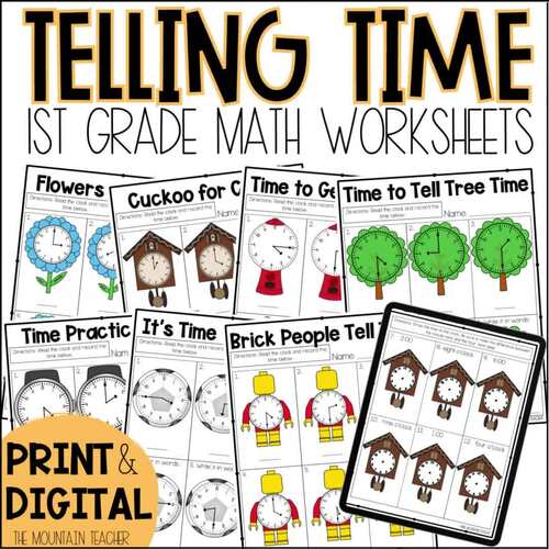 Telling Time to the Hour and Half Hour Worksheets & Activities - 1st ...
