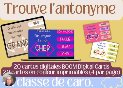 Trouve l'antonyme | Cartes à tâche | Cartes digitales BOOM CARDS ...