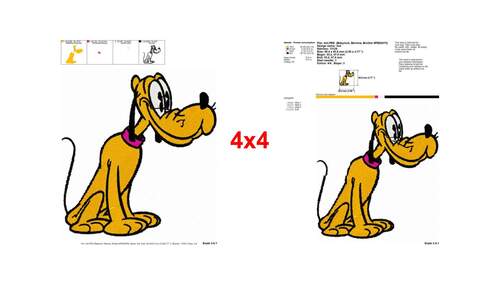 Pluto Disney Cartoon Dog Sitting Pose Embroidery Designs - Instant Download