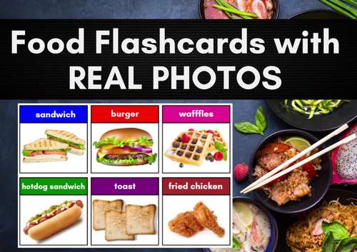 Food Flashcards with REAL Photos (60 cards) | ESL | Bulletin Boards