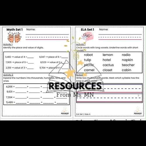 Third Grade Emergency Sub Plans | 15 Days of Print-and-Go Math & ELA