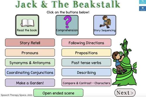 Jack and The Beanstalk INTERACTIVE Story & Language Activities BOOM CARDS