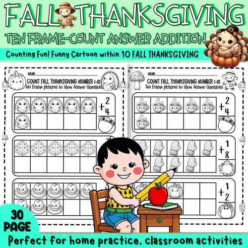 Ten Frame Math Activity for Kids, Count Within 10, Fall Thanksgiving ...