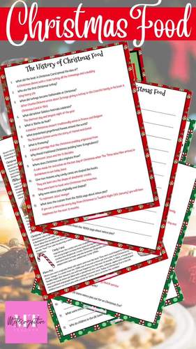 History of Christmas Food Reading Comprehension Worksheets | TPT