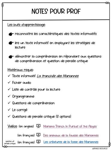 Lecture et compréhension | texte en français | French reading | TPT