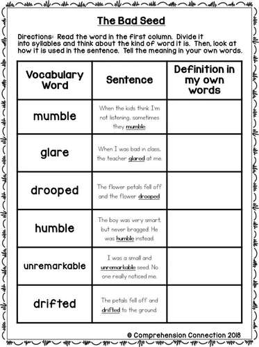 The Bad Seed Activities | Back to School Lapbook by Comprehension ...