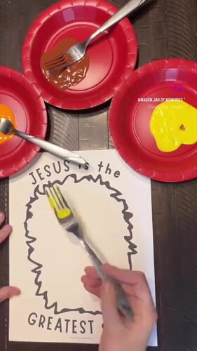 Jesus in a Manger Craft, Christmas Nativity Activity, Kids Fork Painting