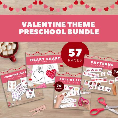 Preschool Valentines Day BUNDLE: Cutting Strips, Counting, Patterns ...