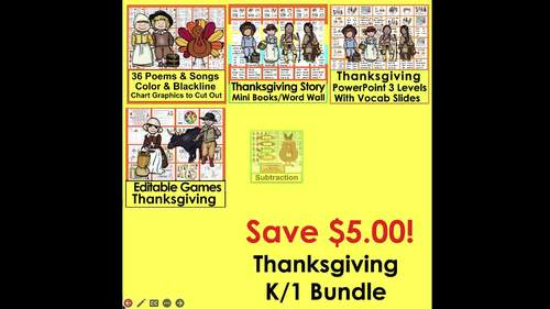 Thanksgiving BUNDLE: Mini Books, Editable Games, Songs, PPT, Add ...
