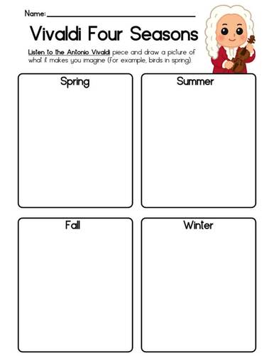 Vivaldi Four Seasons Music Sub Plan Worksheet (K–2) - No Prep Required