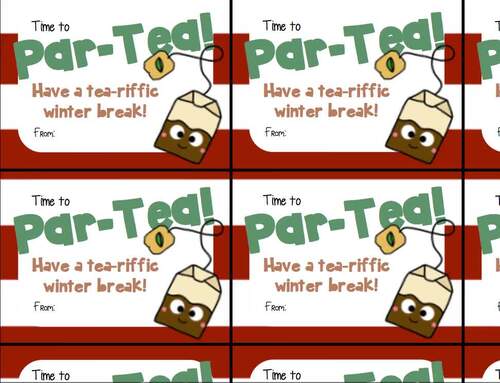Tea Bags Christmas (Winter) Holiday Gift Tag- Time to Par-Tea! Have a ...