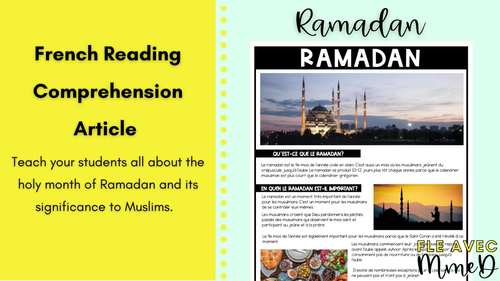 Ramadan French Reading Comprehension or compréhension de lecture