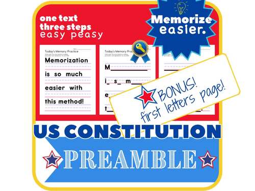 Preamble to the US Constitution Memory Tool, Cursive & Print Copywork ...