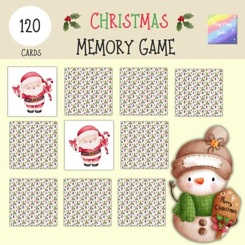 Christmas Memory Game – 120 Printable Matching Cards for Kids | TPT