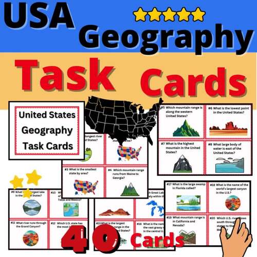 United States Geography Task Cards Activity Resources USA by DadsDesigns