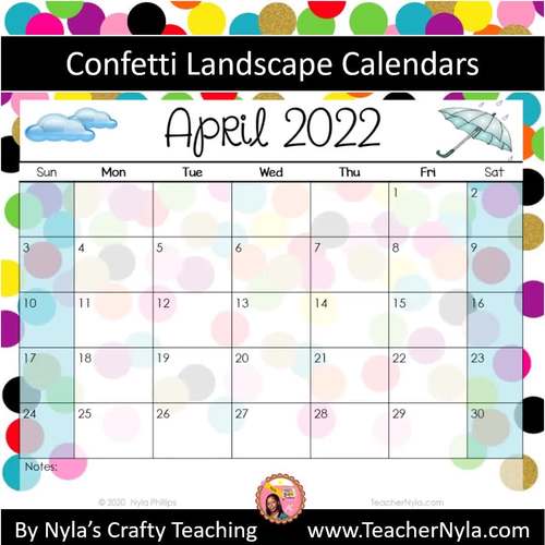 Confetti Calendar 2022-2023 Landscape Editable for PowerPt & Google ...