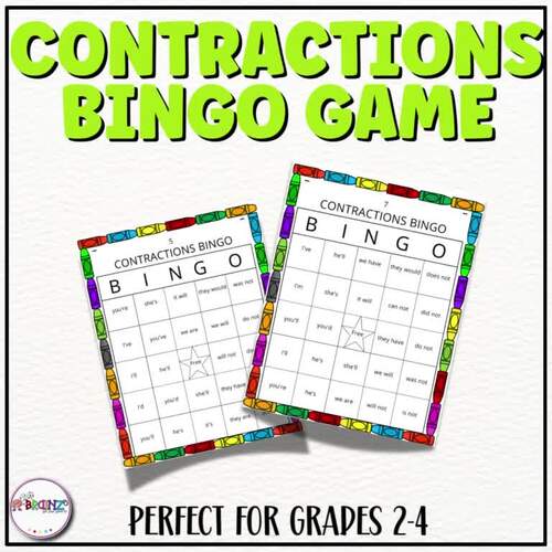 Contractions Bingo Game | Grammar Bingo for Grade 1–2 | Literacy Center ...