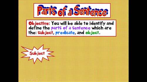 Parts of A Sentence PowerPoint Grades 3 - 6 by Fun Learning for All