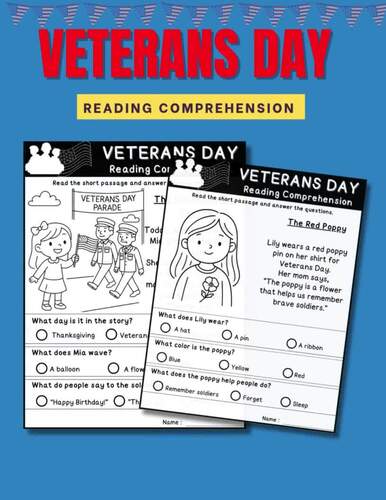Veterans Day Reading Comprehension with Questions and Coloring Pages ...