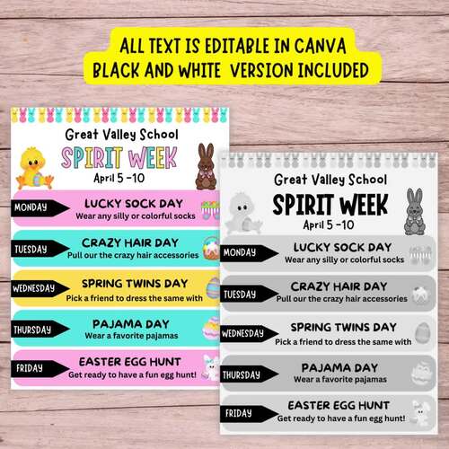 Editable Spirit Week Editable Flyer Template Spring Easter Holiday ...