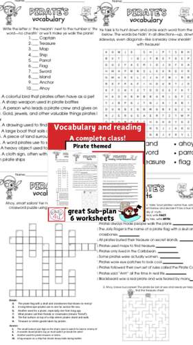 Pirate Class: Vocabulary, reading comprehension, writing prompt answer key