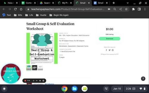 Small Group & Self-Evaluation Worksheet by The Drama GOAT | TPT