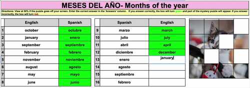 Months of the year- meses del año/ digital mystery puzzles/ SPANISH