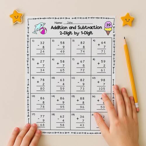 2-Digit by 1-Digit Addition and Subtraction with Regrouping Worksheets ...