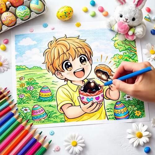 Easter Egg Hunt Coloring Pages, Easter Day Picture Story, Spring art ...