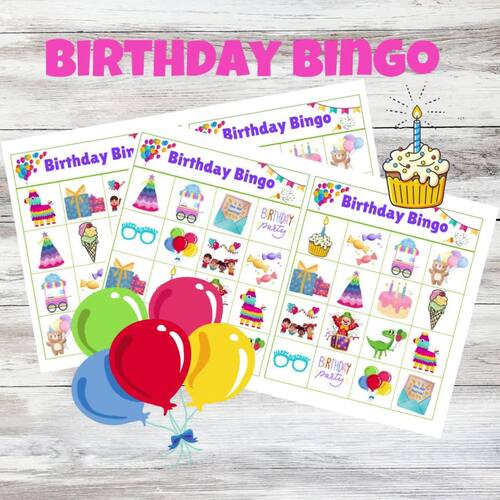 Fun Learning Birthday Bingo Printable Game Activity Kids Celebration Worksheets