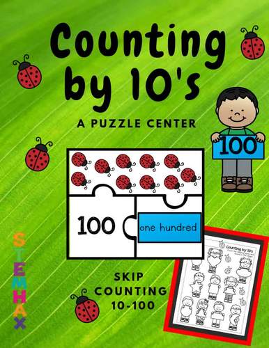 Counting by 10's Tens Center Puzzle Counting Ladybug Spots by STEMHAX