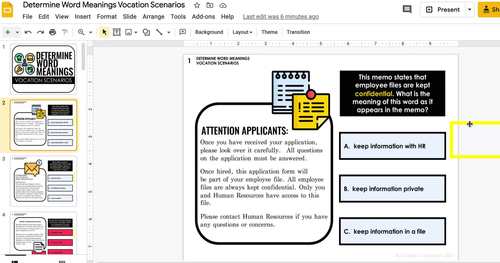 Determine Word Meanings Vocation Scenario Task Cards | Digital Version ...