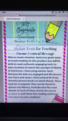 Theme and Central Message in Literature (Mentor Texts) by Enjoyable ...