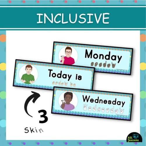 Calendar Days of the Week Labels Sign Language Polka Dot Classroom ...