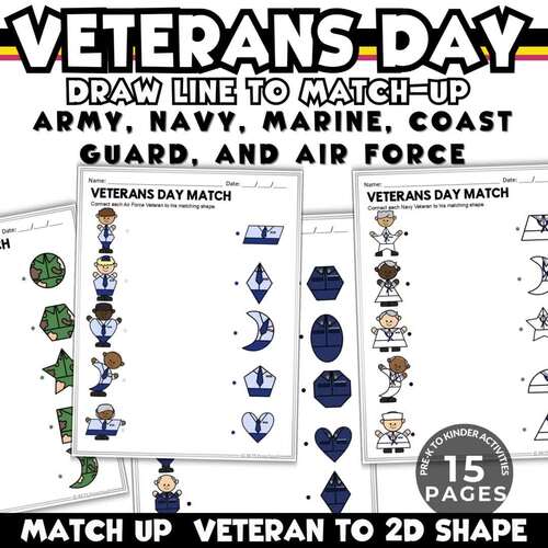 Veteran's Day NOVEMBER Shape Matching Preschool and Kindergarten