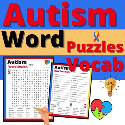 Autism Awareness Word Search Puzzles Vocabulary Activity No Prep Morning
