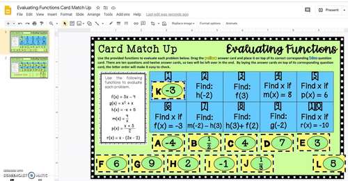 Evaluating Functions In Function Notation Card Match Activity Paper 6734