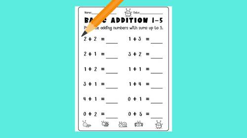 Basic Addition 1–5 | Insect Theme | 30 Pages | Pre-K & Kindergarten ...