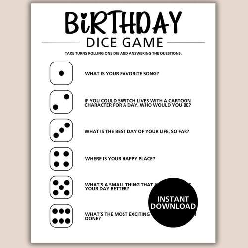Printable Classroom Birthday Party Game, Birthday Dice Game, Classroom ...