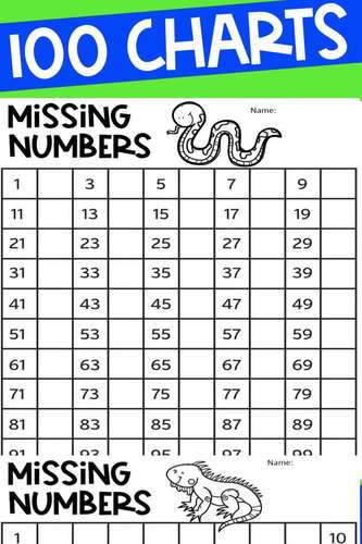 100's Chart Worksheets - blank, filled, missing numbers, evens and odds