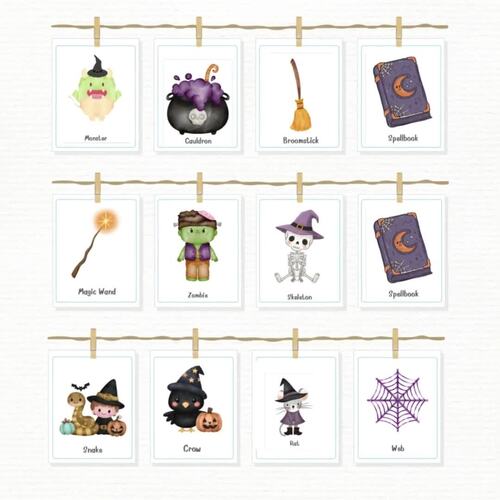 Halloween Flash Cards for Kids | 40 Vocabulary Words with Cute ...