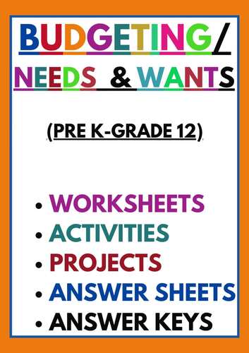 Budgeting/ Needs and Wants Worksheets, Activities,Projects and Answer Keys