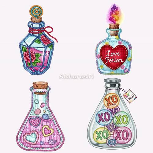 Love Potion Bottles Clipart – 16 Transparent PNG by Atcharasiri Whimsy ...