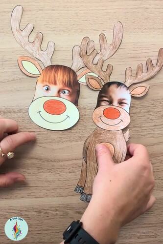 Reindeer Craft Template & Coloring Page Set, December & Christmas ...